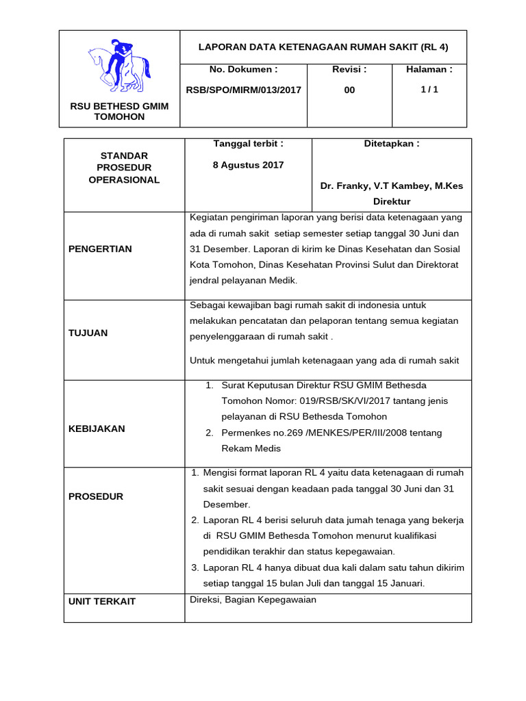 Spo Laporan Data Ketenagaan Rumah Sakit (RL 4) | PDF