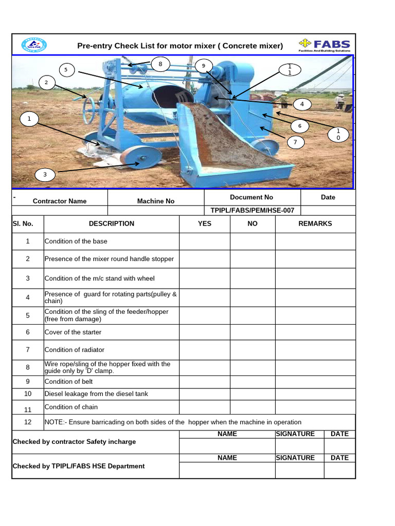 Concrete Mixer Safety Checklist | PDF