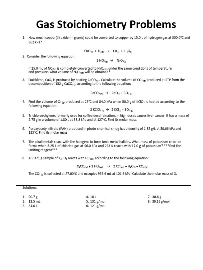 012 Gas Stoichiometry Problems AFL | PDF | Science & Mathematics
