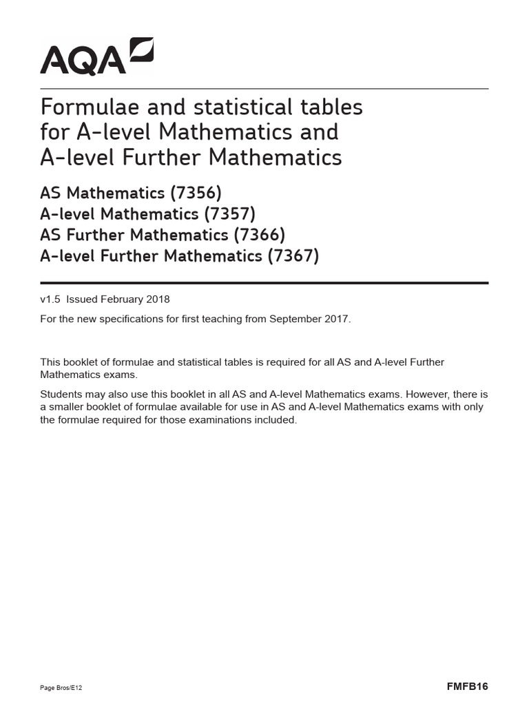 AQA Formulae Booklet | PDF | Mathematics