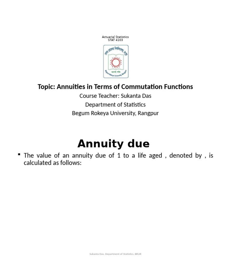 Annuities and Commutation Functions | PDF