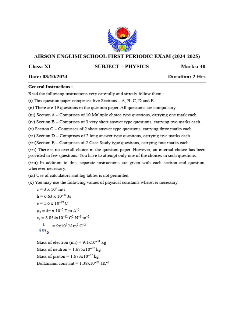 Airson 11th PERIODIC 1 QP | PDF | Acceleration | Force