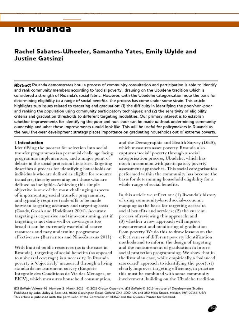 Challenges of Measuring Graduation in Rwanda: Rachel Sabates-Wheeler ...