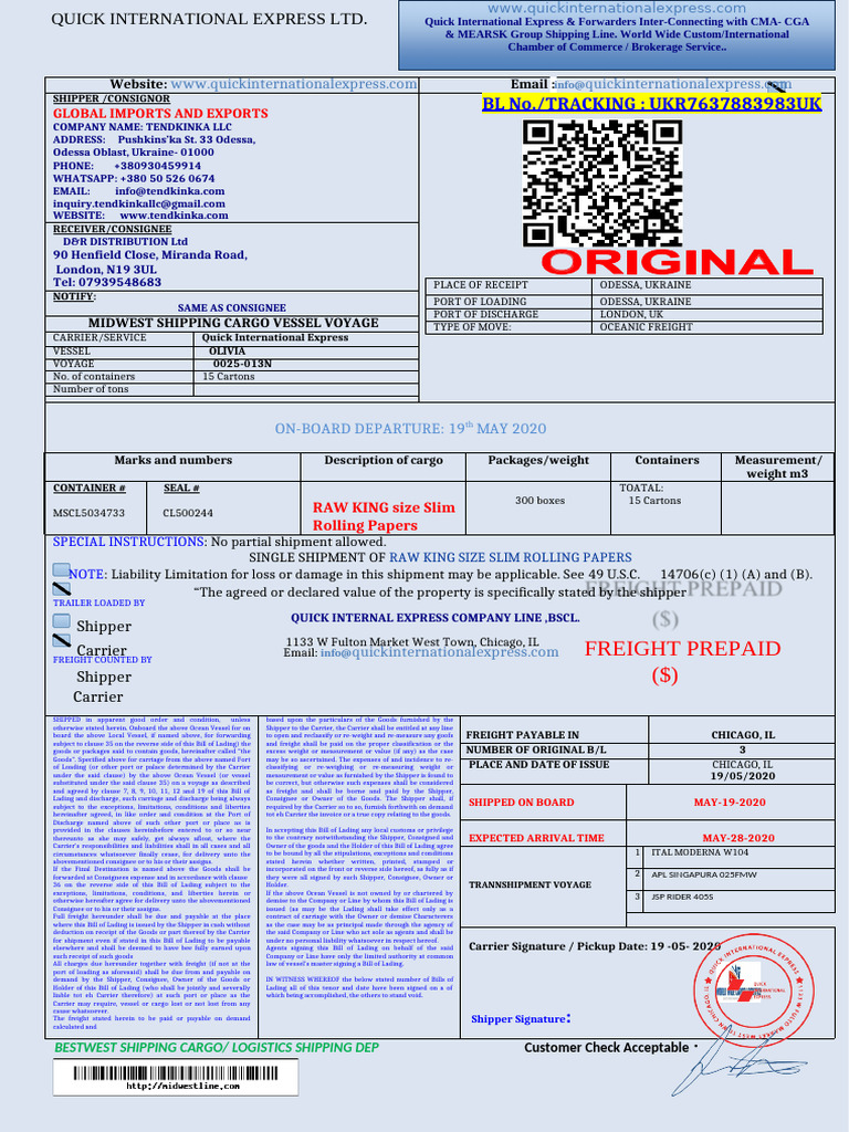 Bill of Lading for Copper Shipment | PDF | Cargo | Bill Of Lading