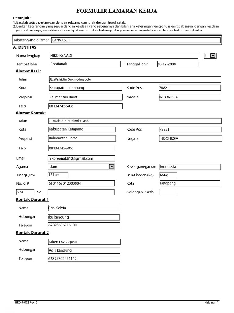 E Form Lamaran Kerja | PDF