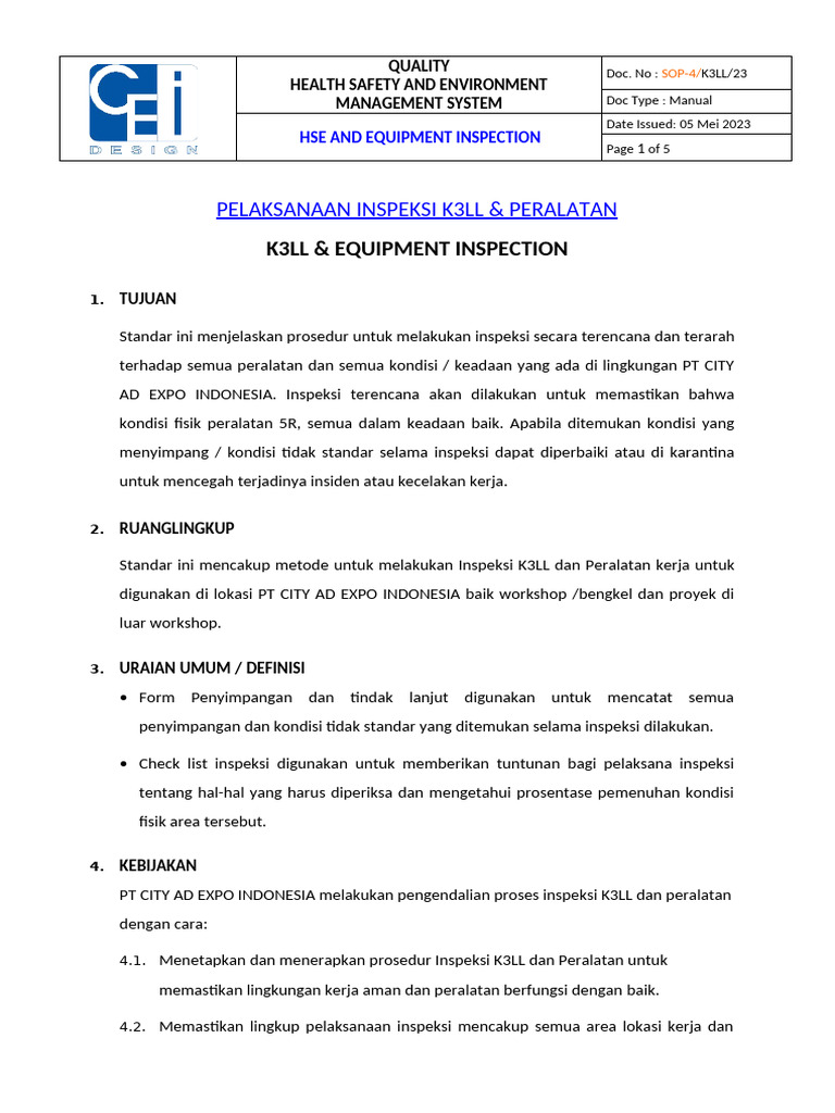 Sop4 Hse Inspeksi K3LL | PDF