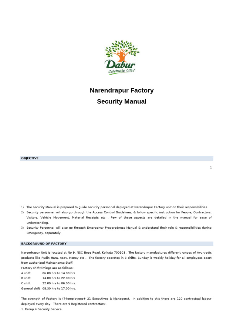 Dabur - Security Manual (Narendrapur) Rev | PDF | Employment | Truck