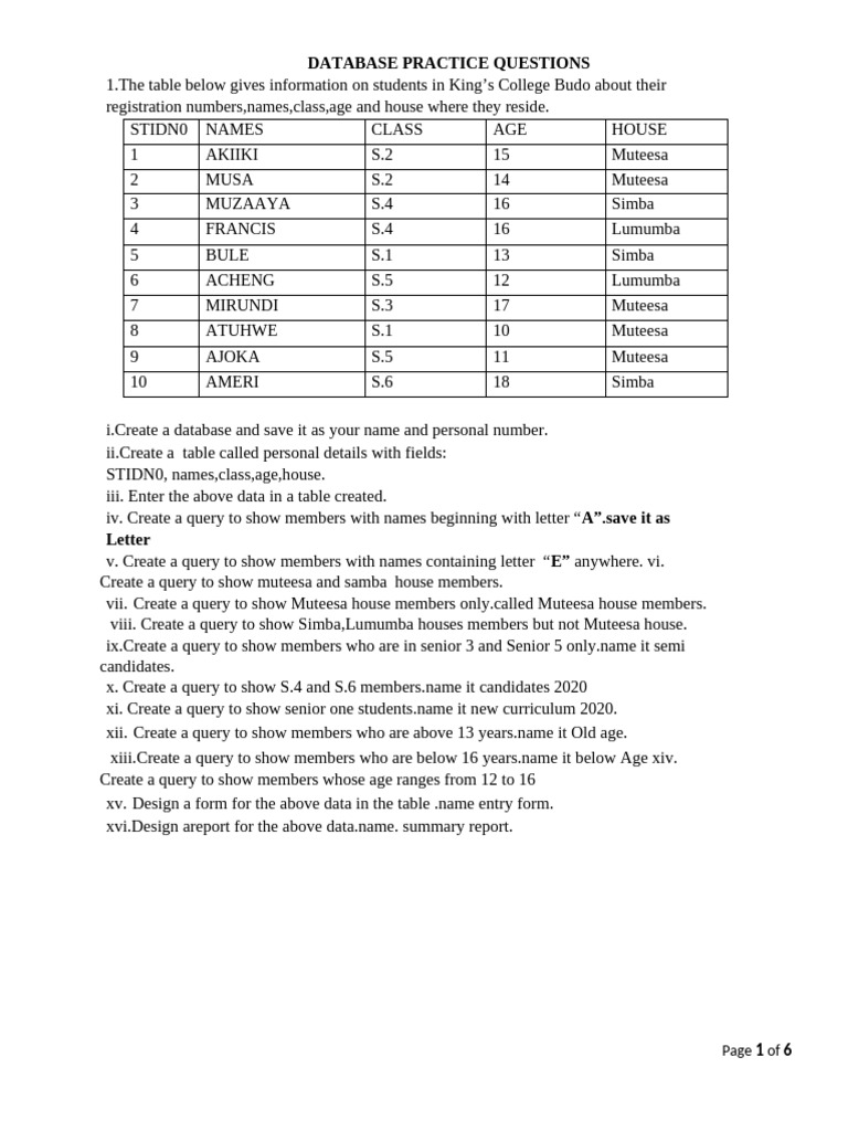 Alevel DATABASE WORK FOR PRACTICE | PDF | Databases | Database Index