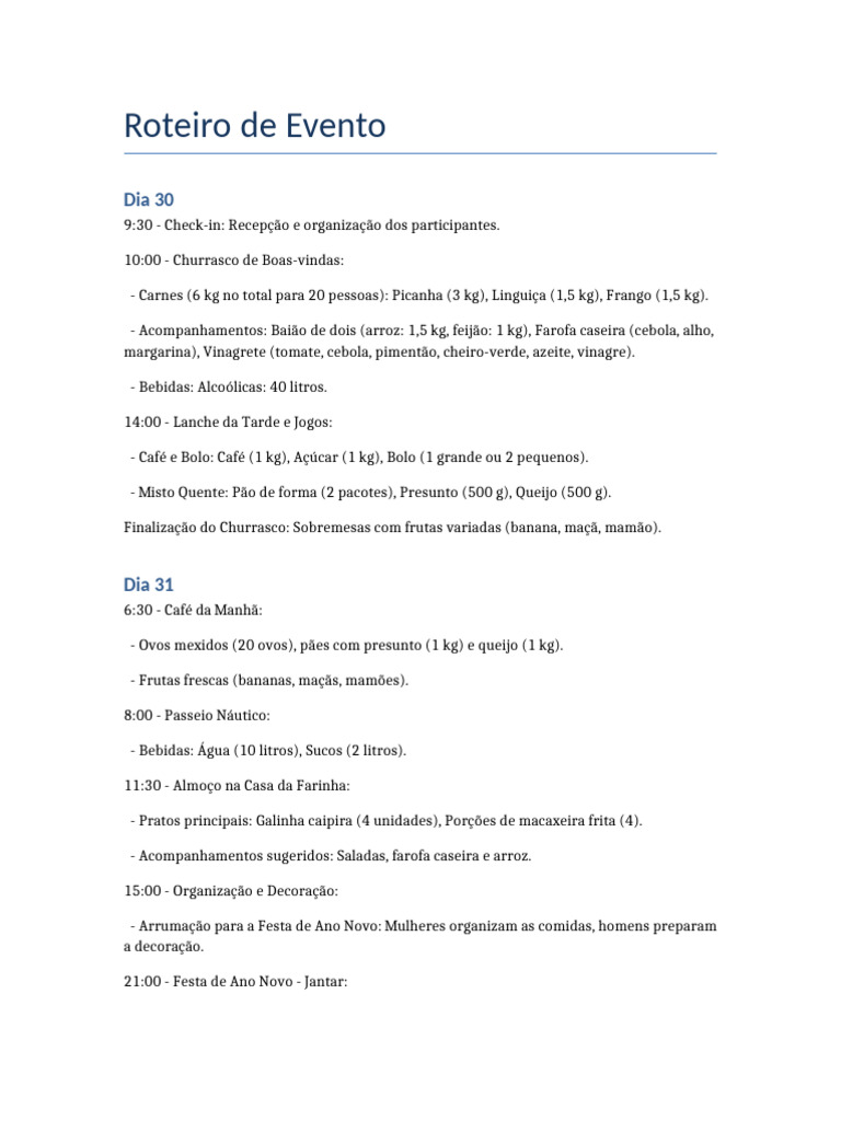 Roteiro de Evento | PDF
