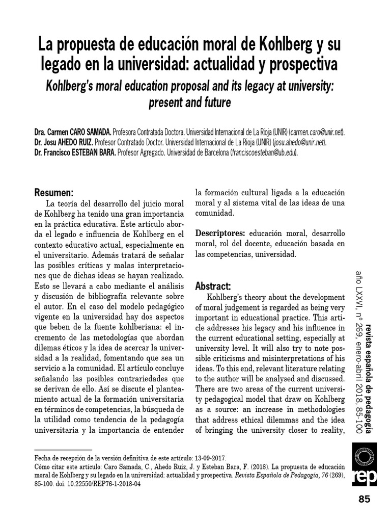 Legado de Kohlberg en Educación Universitaria | PDF | Maestros | Moralidad