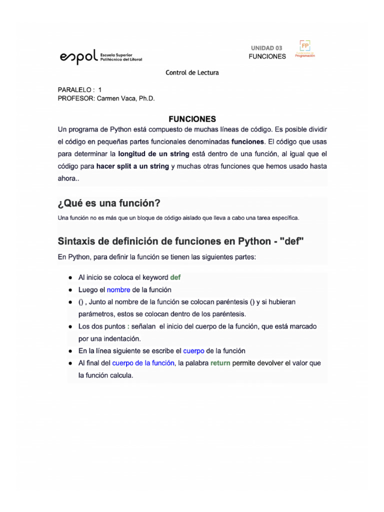 Control de Lectura U03 Python Functions Copy - Control de Lectura U03 Python Functions Copy-1 | PDF