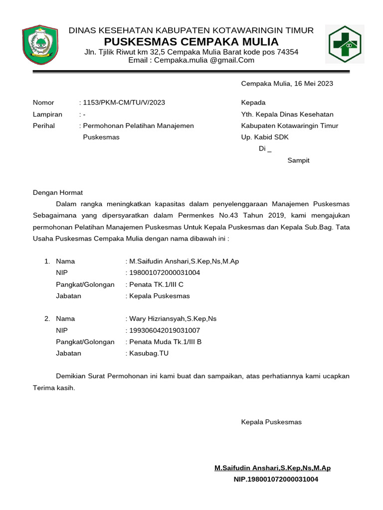 Surat Permohonan Pelatihan | PDF