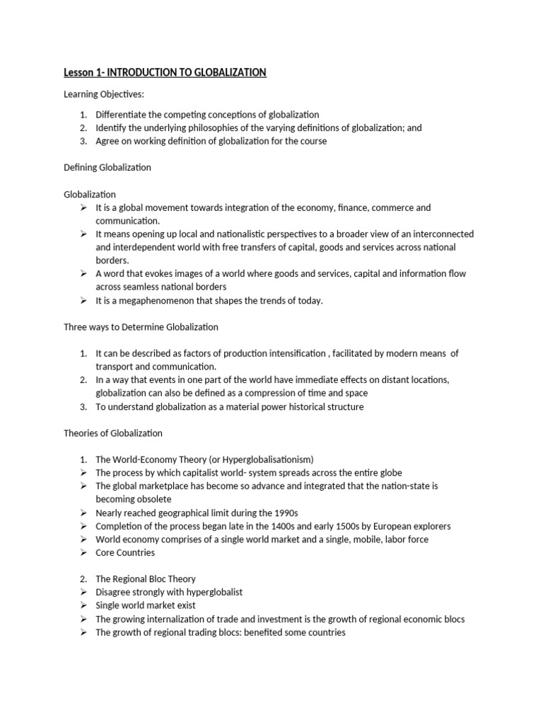 Lesson 1 Introduction To Globalization | PDF