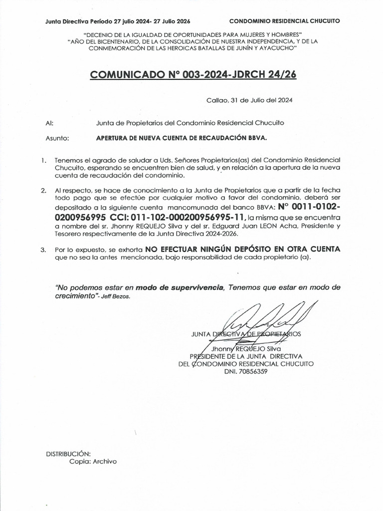 Comunicado 003-Creac. de Cuenta Bbva | PDF