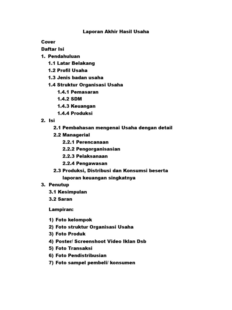 Isi Laporan Akhir Hasil Usaha | PDF