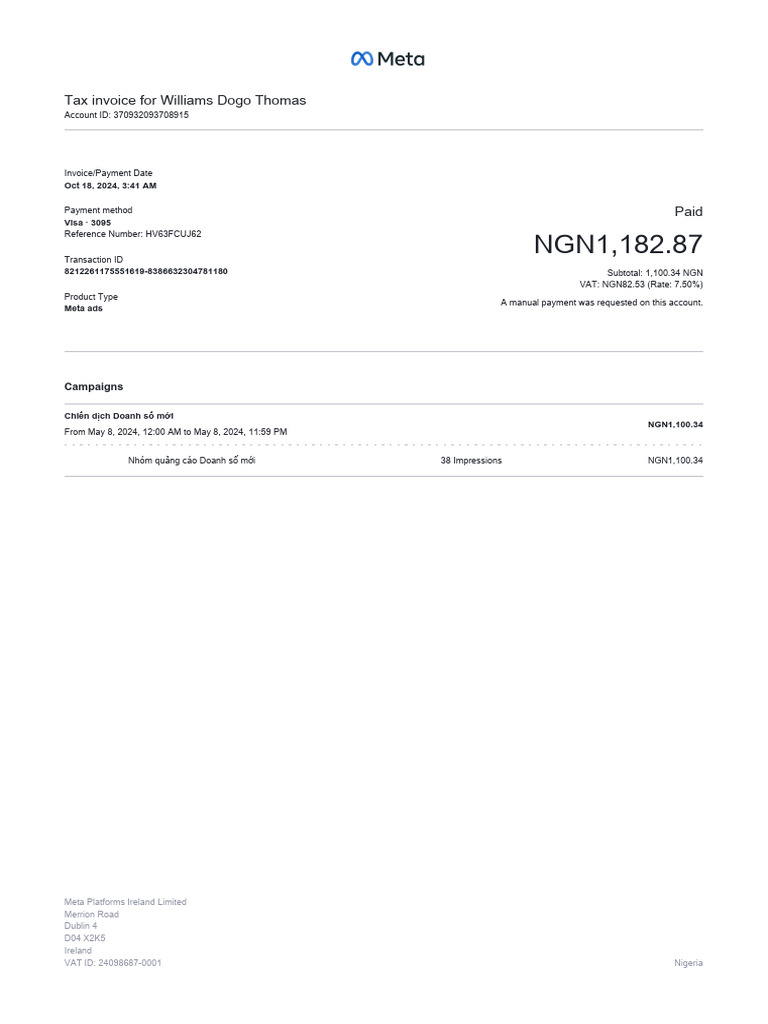 Tax Invoice For Williams Dogo Thomas: Oct 18, 2024, 3:41 AM | PDF