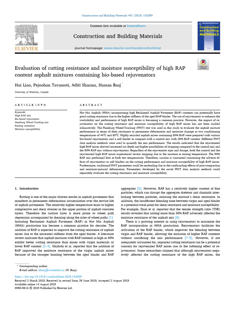 Evaluation of Rutting Resistance and Moisture Susceptibility of High ...