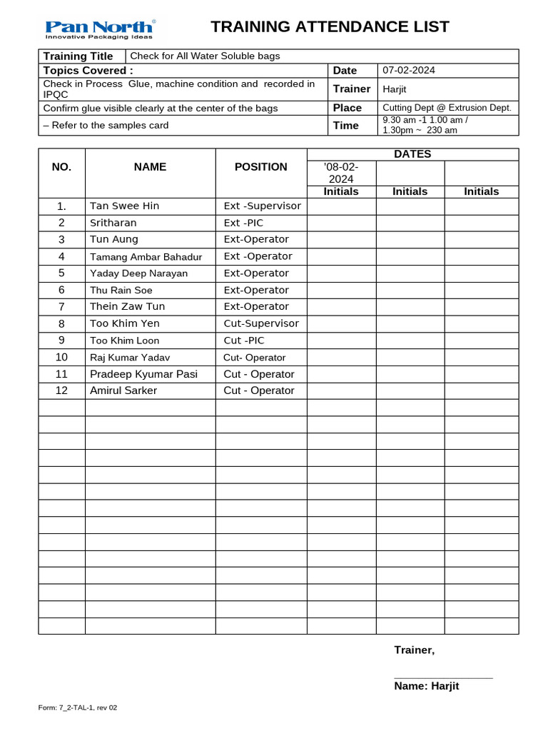 Training Attend List - Rev Ok | PDF