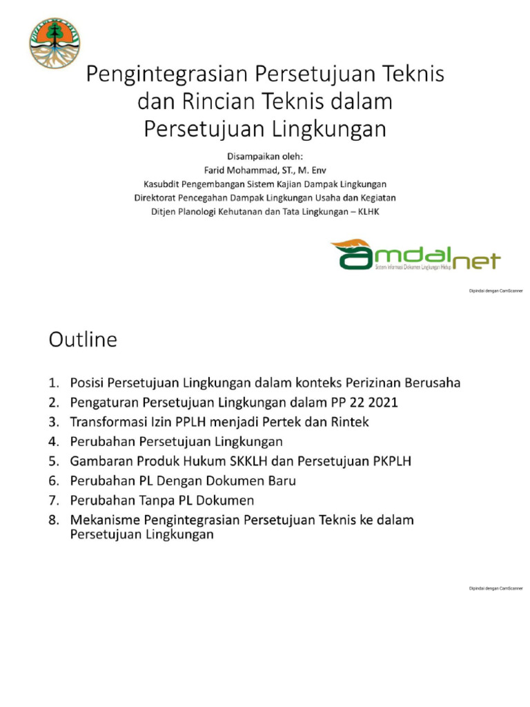 Integrasi Rintek Dan Pertek Ke Persetujuan Lingkungan | PDF