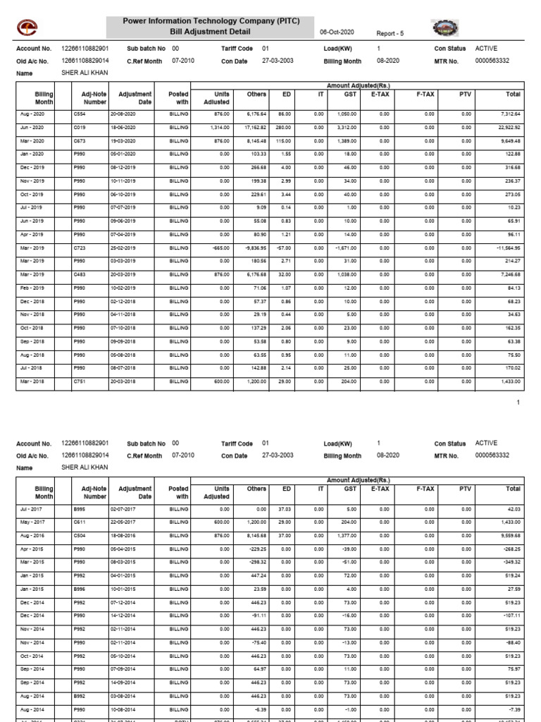 Report 05 Billing Adjustment Details | PDF