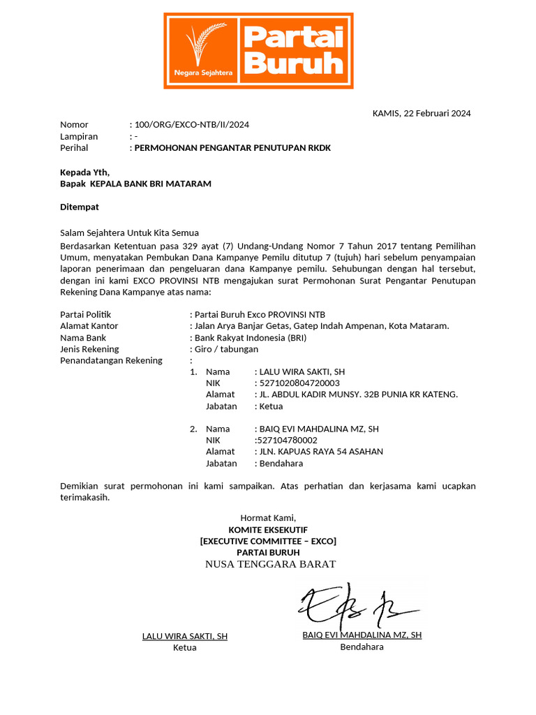 Draft Permohonan Pengantar Penutupan RKDK | PDF