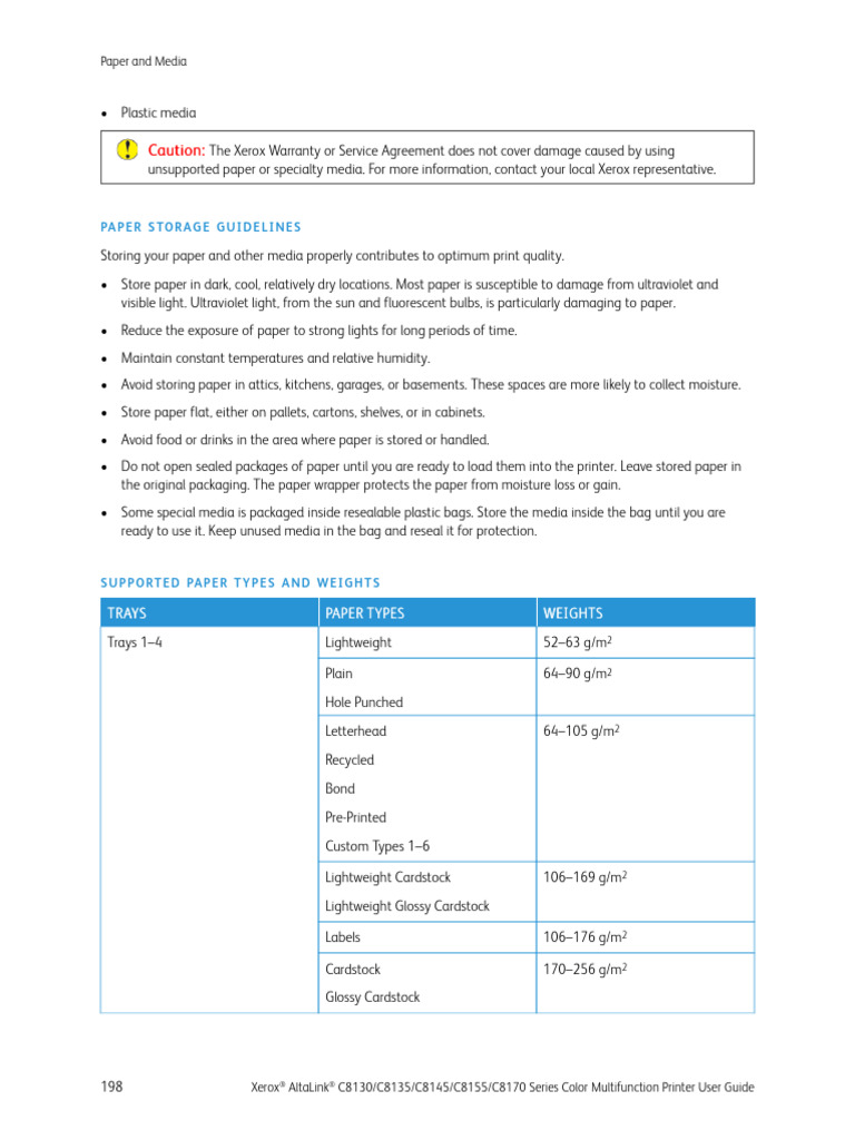 Xerox AltaLink C8135 Printer Paper Details | PDF | Stationery | Printing