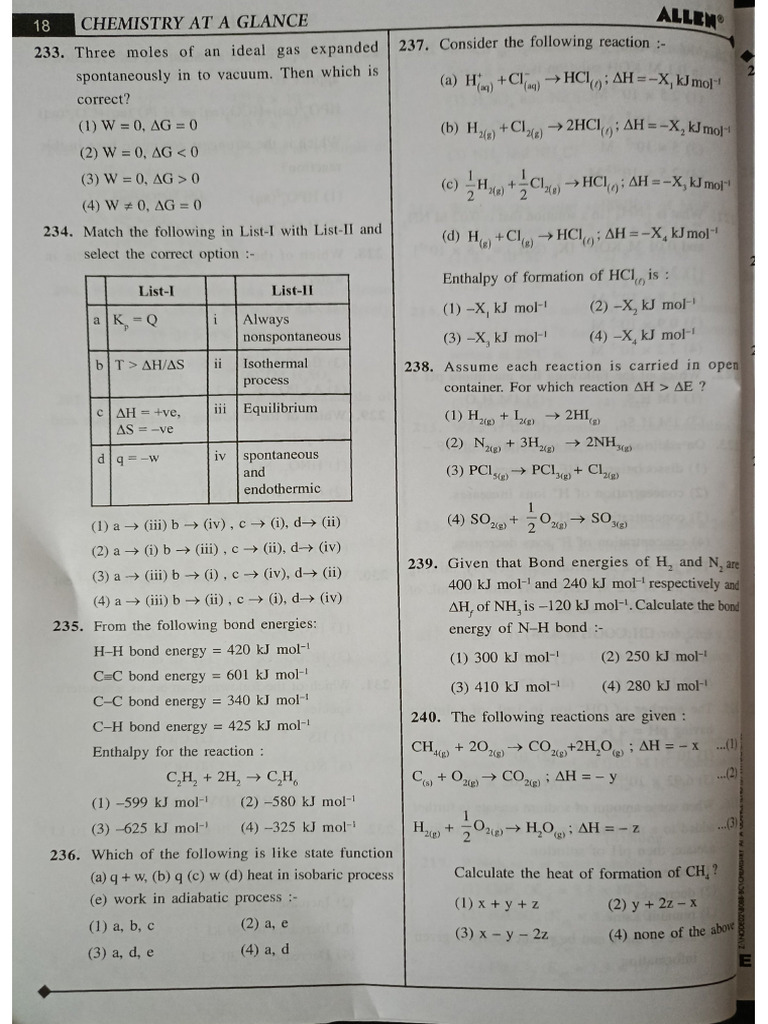 Thermodynamics Allen Questions | PDF