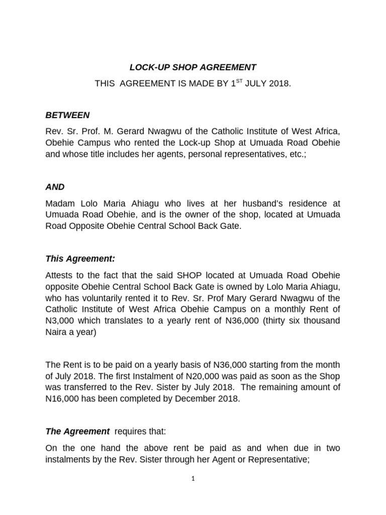 Lock-Up Shop Agreement | PDF