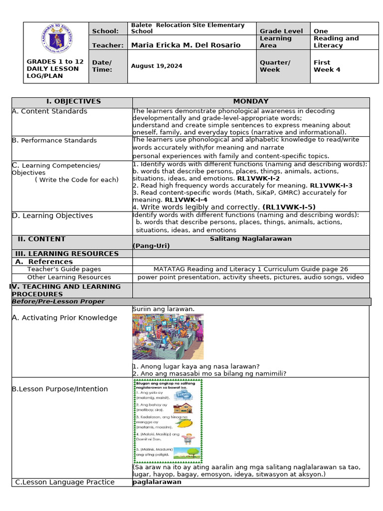 Grade 1 Reading Lesson Plans | PDF | Learning | Word
