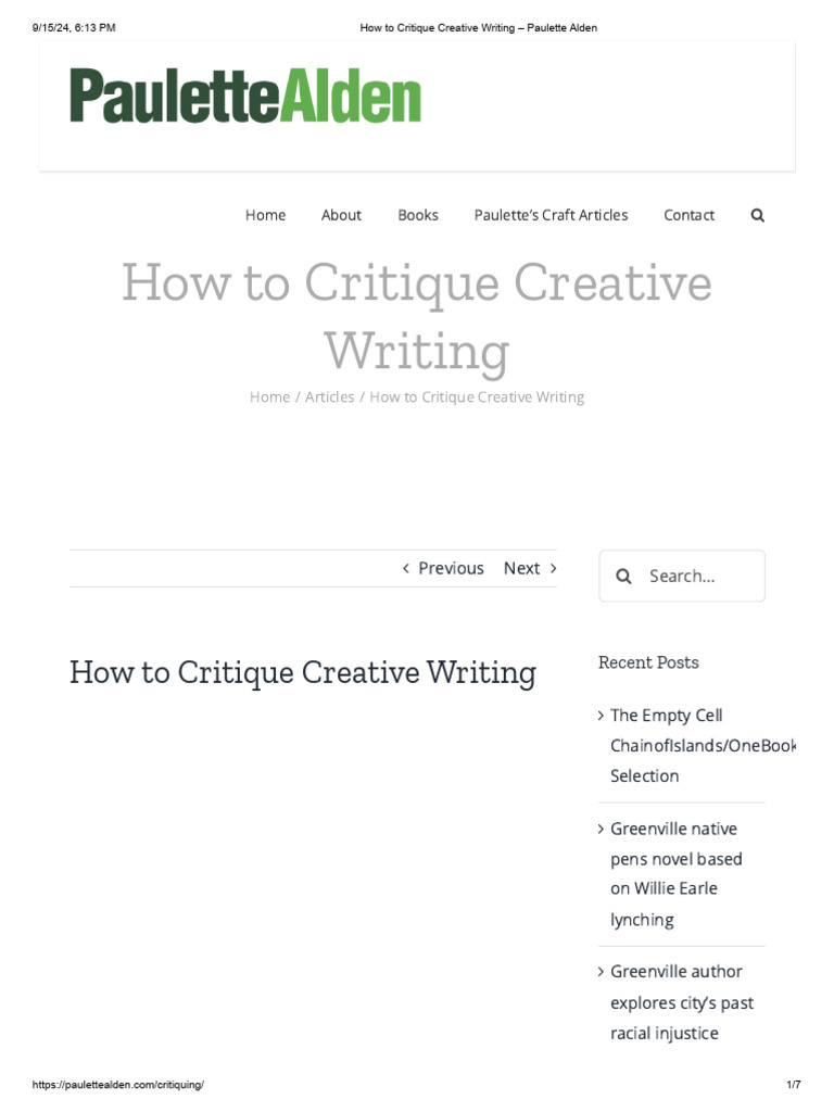 Creative Writing Critique Guide | PDF