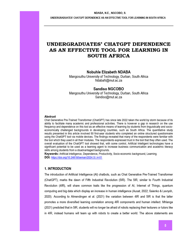 Undergraduates Chatgpt Dependence As An Effective | PDF | Artificial ...