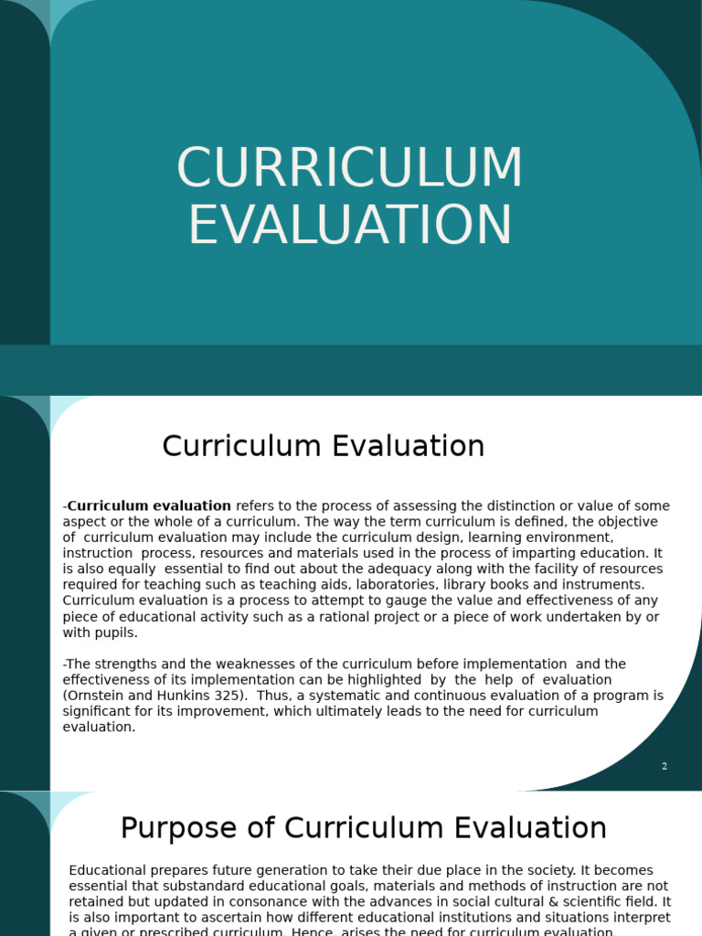 Curriculum Evaluation | PDF | Evaluation | Curriculum Curriculum Evaluation | PDF | Evaluation | Curriculum