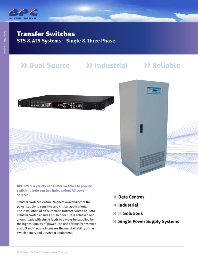 BPCM0156 - Transfer Switches Datasheet - Issue | PDF | Power Supply | Alternating Current