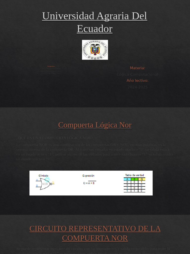 Compuerta Lógica NOR: Definición y Función | PDF | Métodos y materiales ...