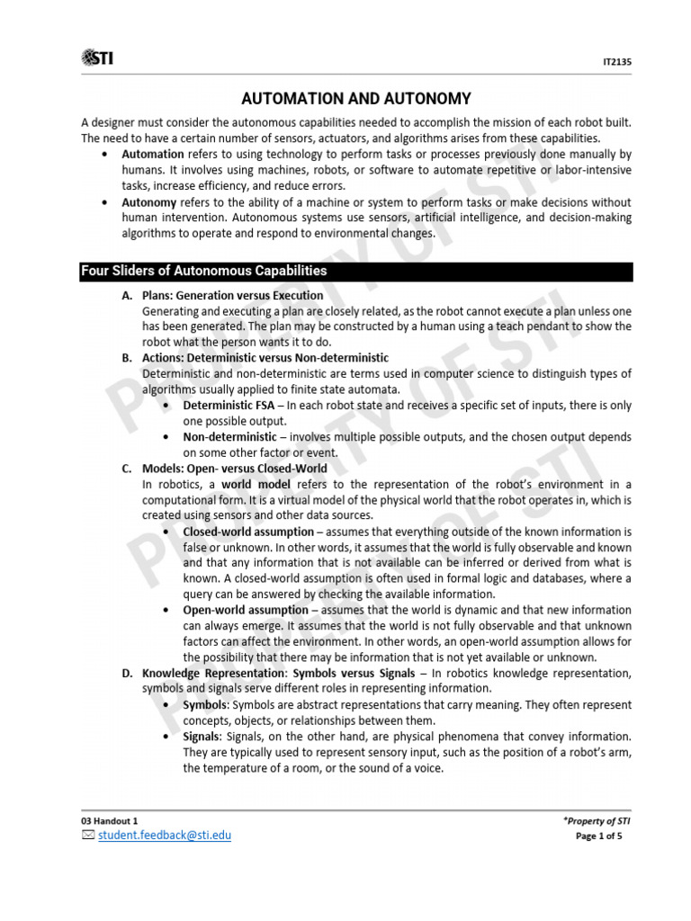 03 Handout 1 | PDF | Robot | Robotics