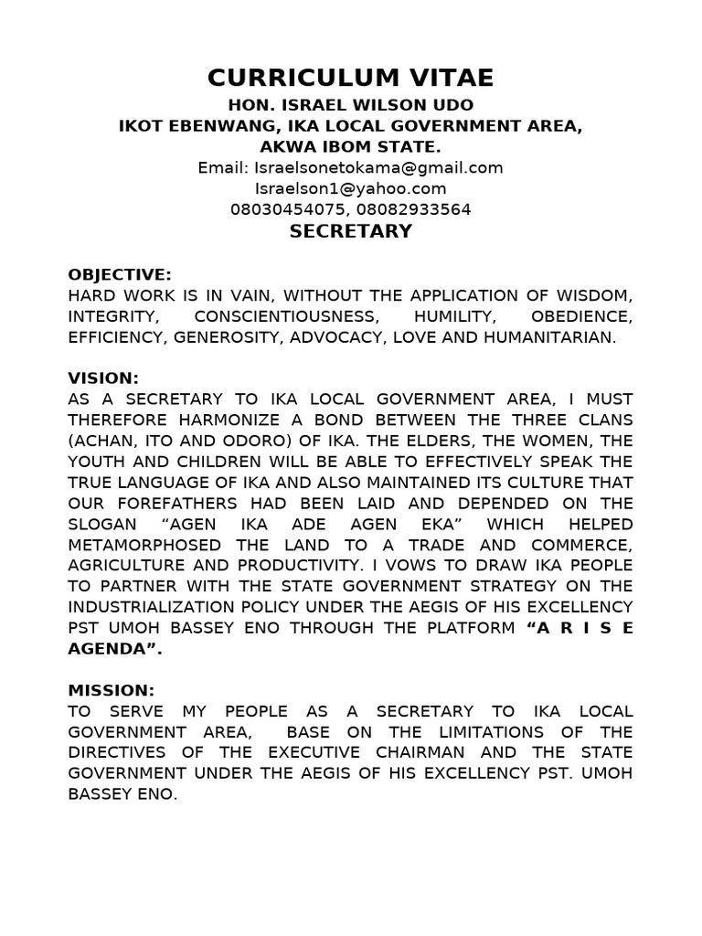 Curriculum Vitae of Hon Israel | PDF | Nigeria