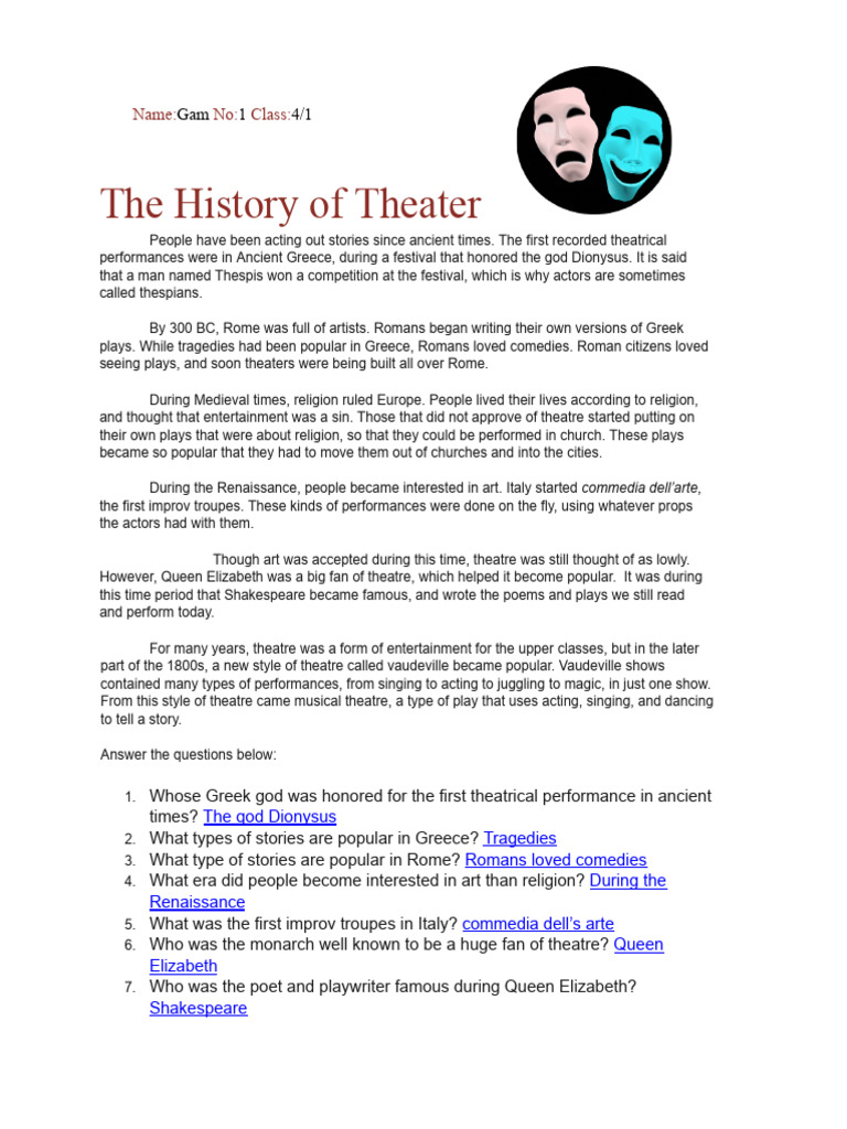 Drama Worksheet.docx 1 | PDF | Theatre | Actor