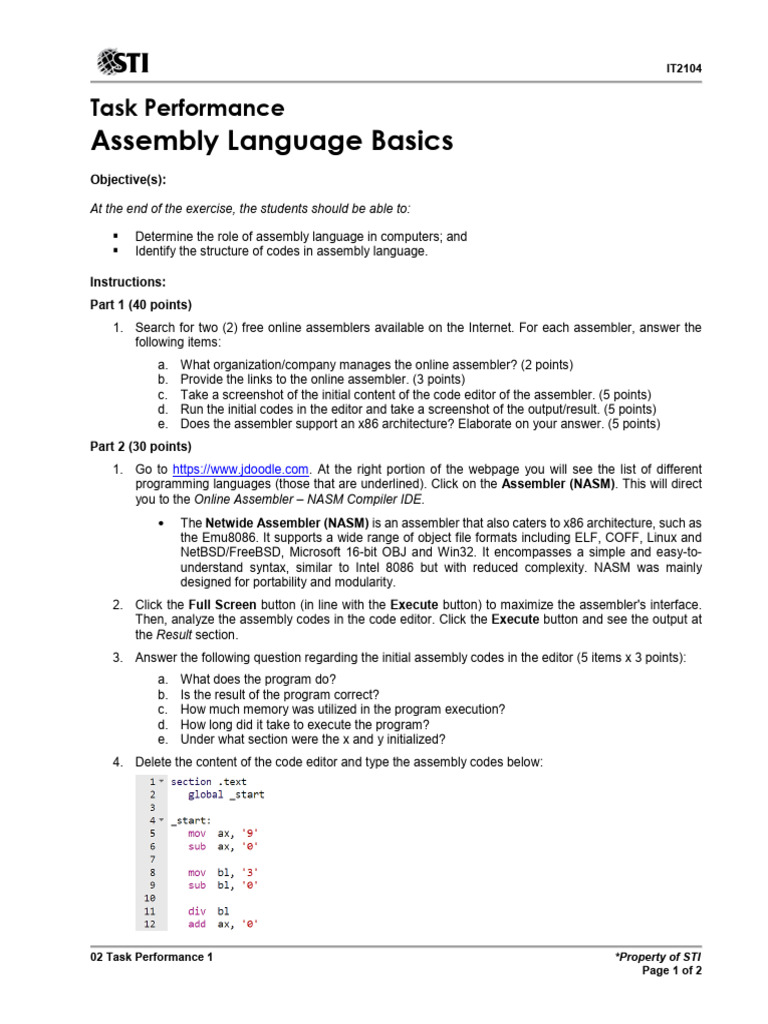 02 Task Performance 1(5) | PDF | Assembly Language | Computer Programming