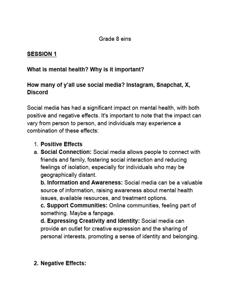mental health grade 8 | PDF | Social Media | Popular Culture & Media ...