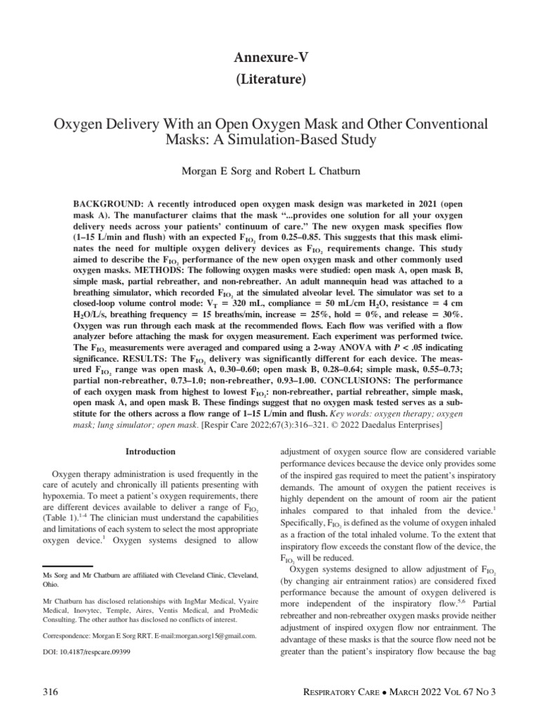 14 Oxygen Mask - Literature | PDF | Oxygen | Clinical Medicine