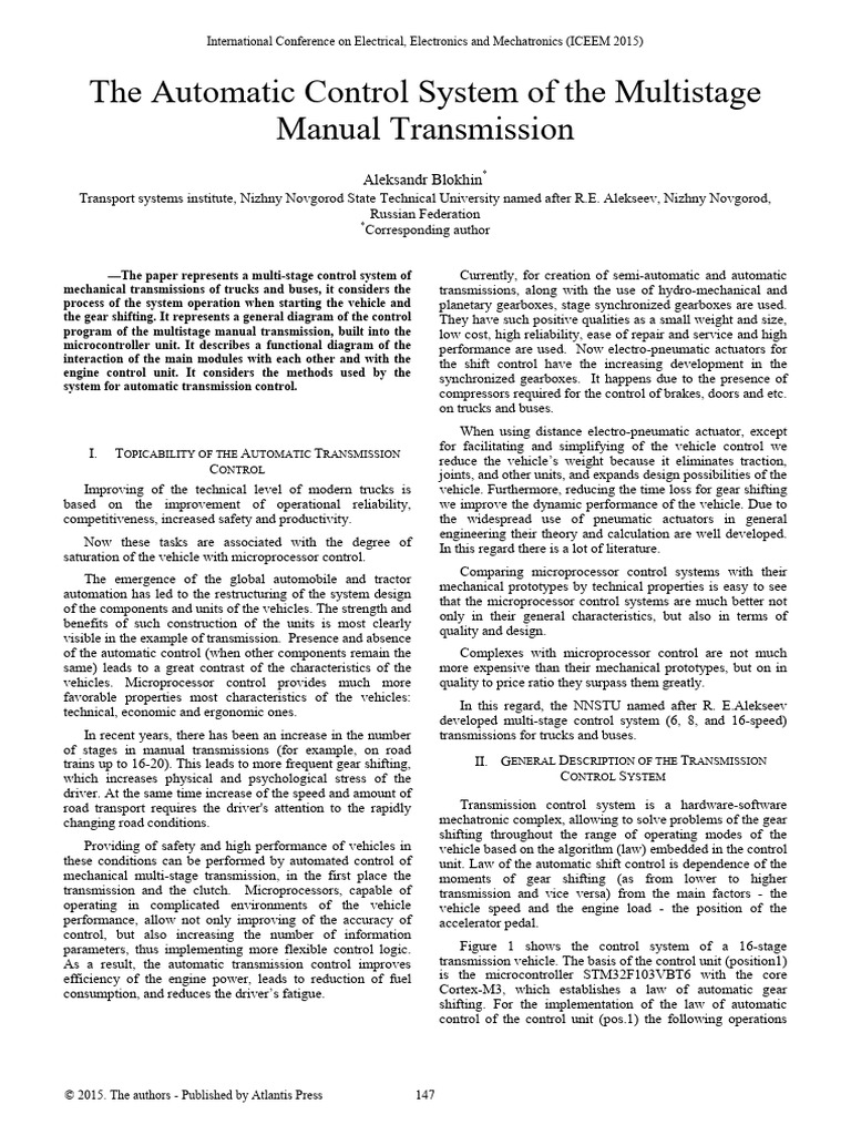 The Automatic Control System of The Multistage Manual Transmission ...