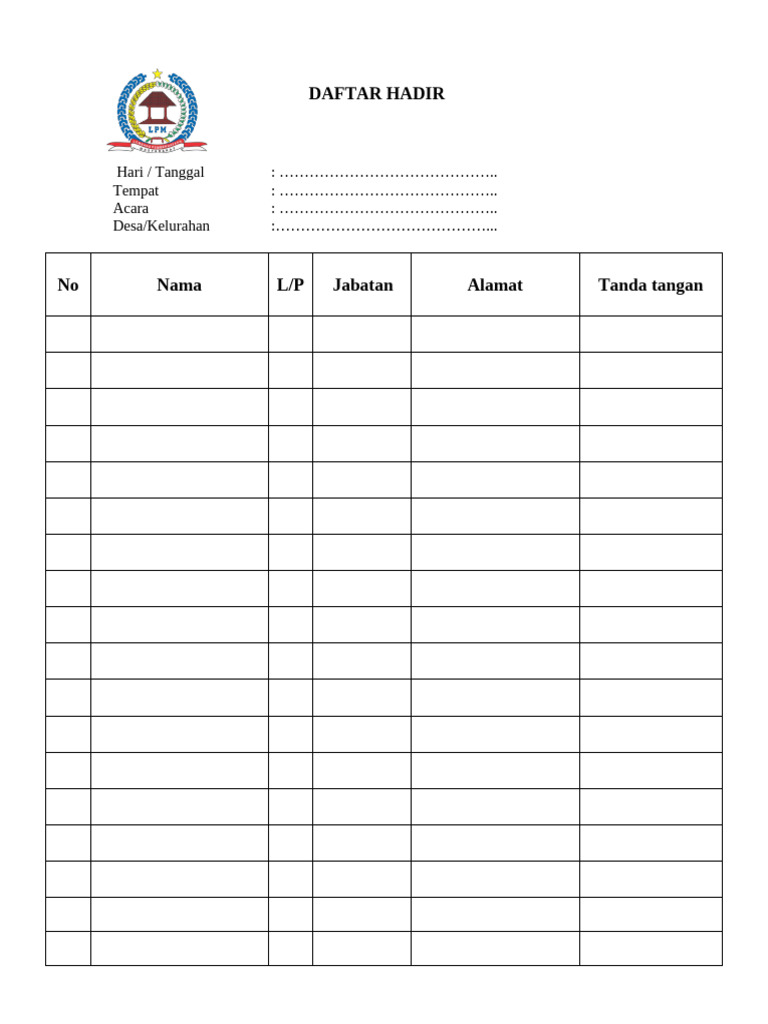 Daftar Hadir BPD LPM | PDF