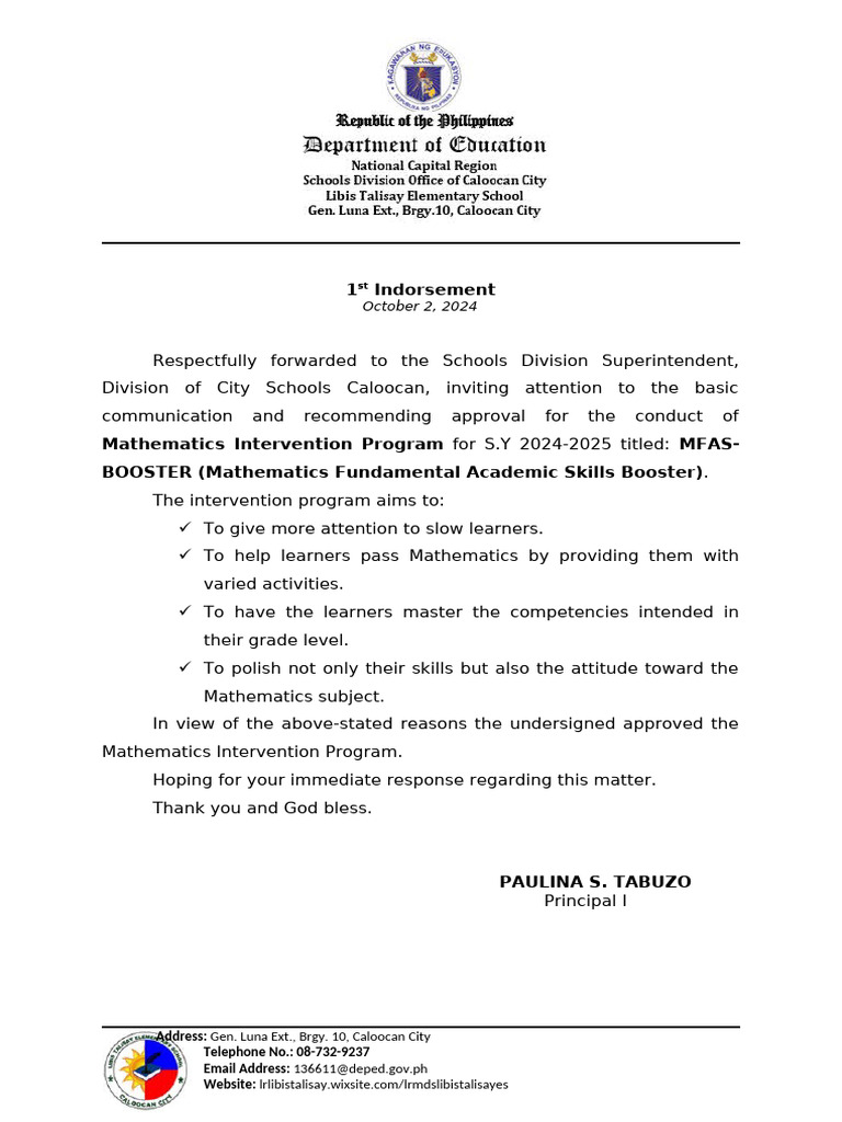Mathematics Intervention Program Approval | PDF