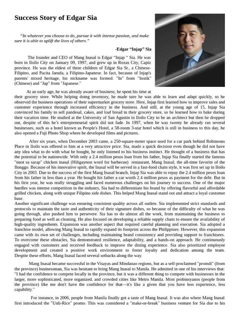 Success Story of Edgar Sia | PDF | Business | Law
