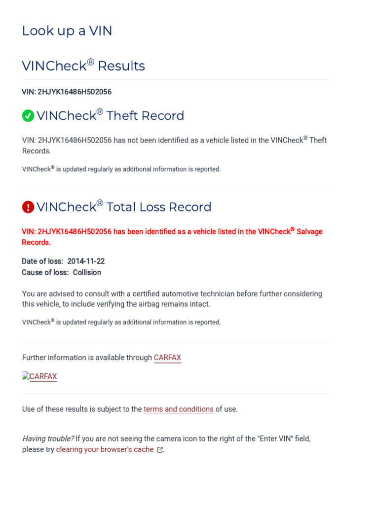 VINCheck Results | PDF