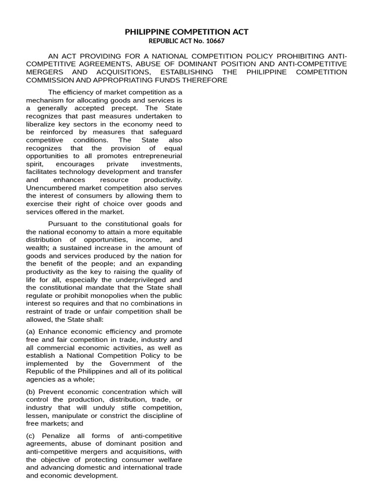 3 Philippine Competition Act | PDF | Competition | Mergers And Acquisitions