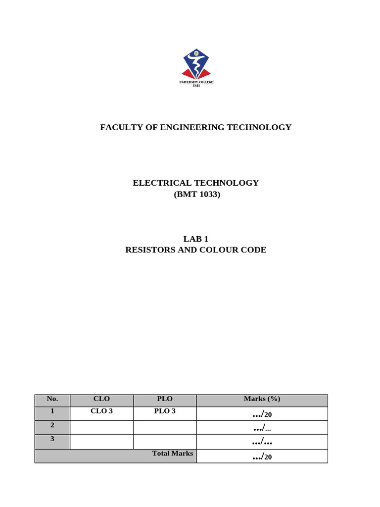 Resistor Colour Code Analysis Lab | PDF | Resistor | Electrical ...