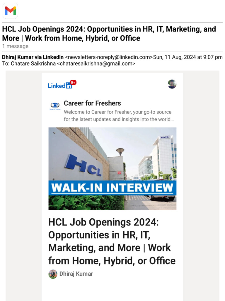 HCL 2024 Job Openings: HR, IT, Marketing | PDF | Linked In | World Wide Web