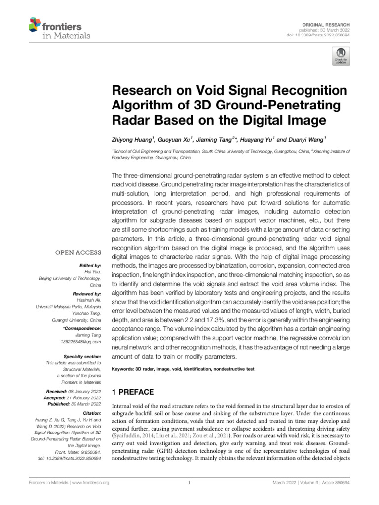Research On Void Signal Recognition Algorithm of 3D GroundPenetrating Radar Based On The Digital ...