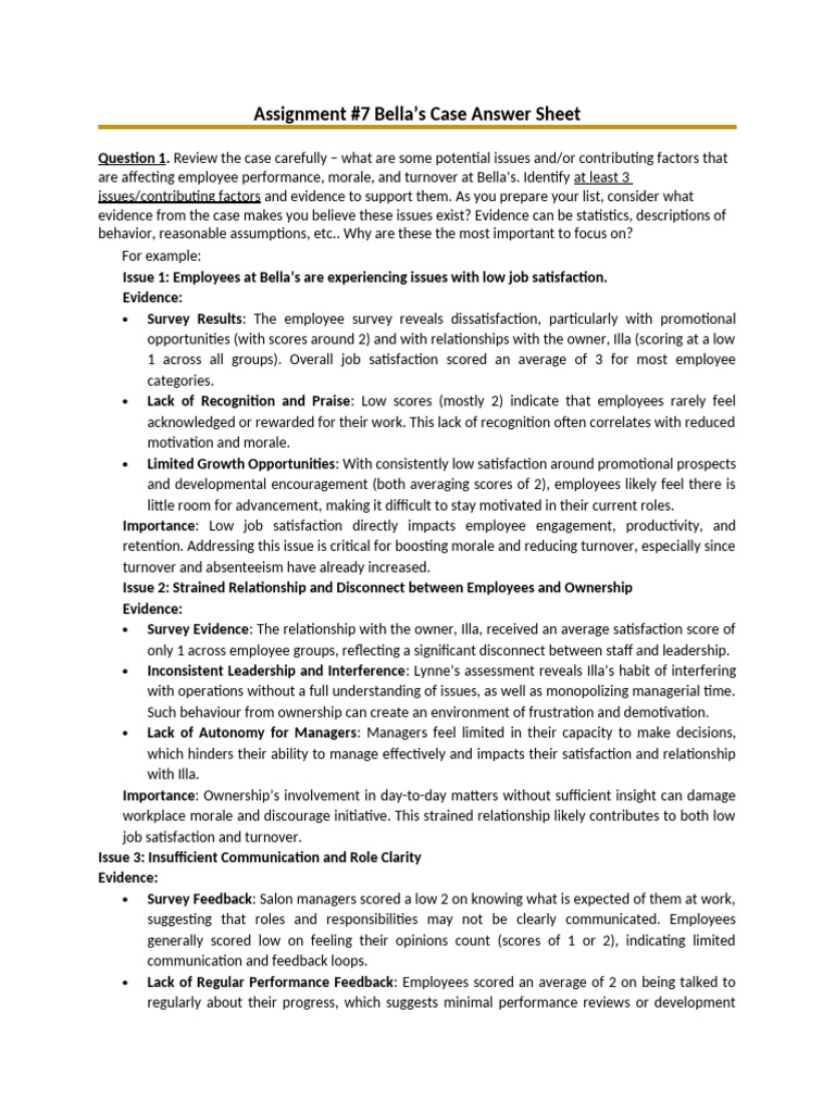 Bella's Employee Satisfaction Issues | PDF | Job Satisfaction ...
